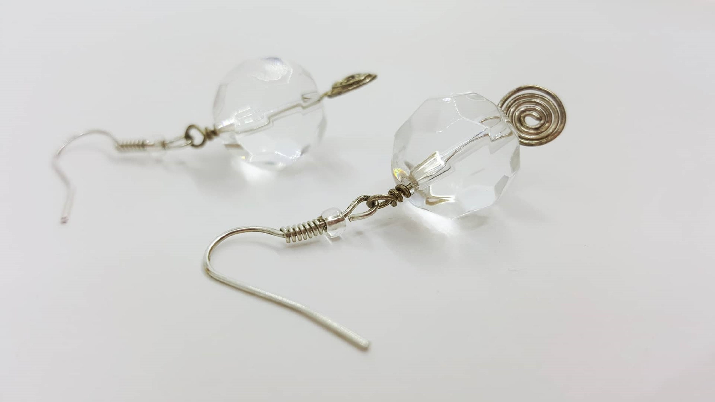 Clear Glass Ball Earrings. Spiral Wire Earrings - Etsy