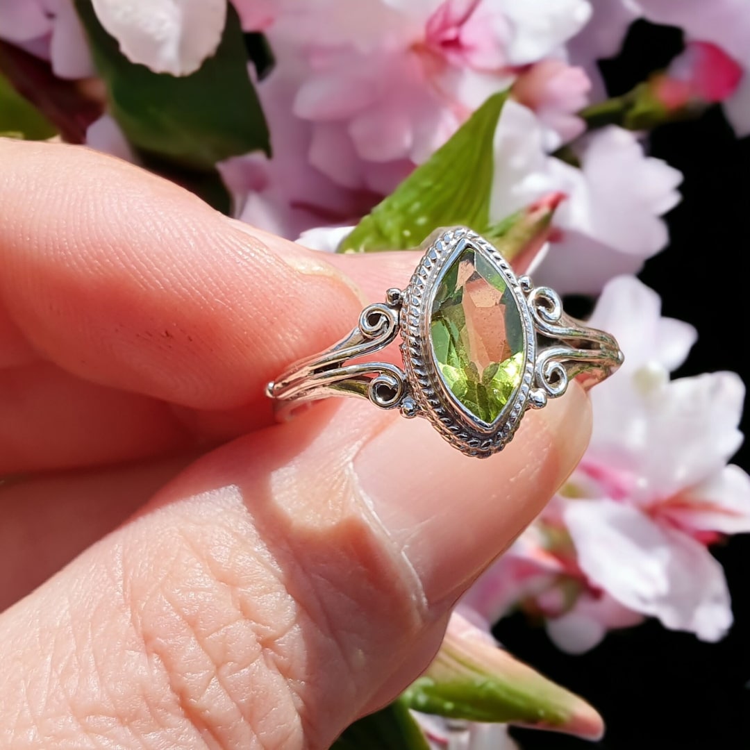 Marquise Cut Peridot Ring in Solid Silver - Etsy