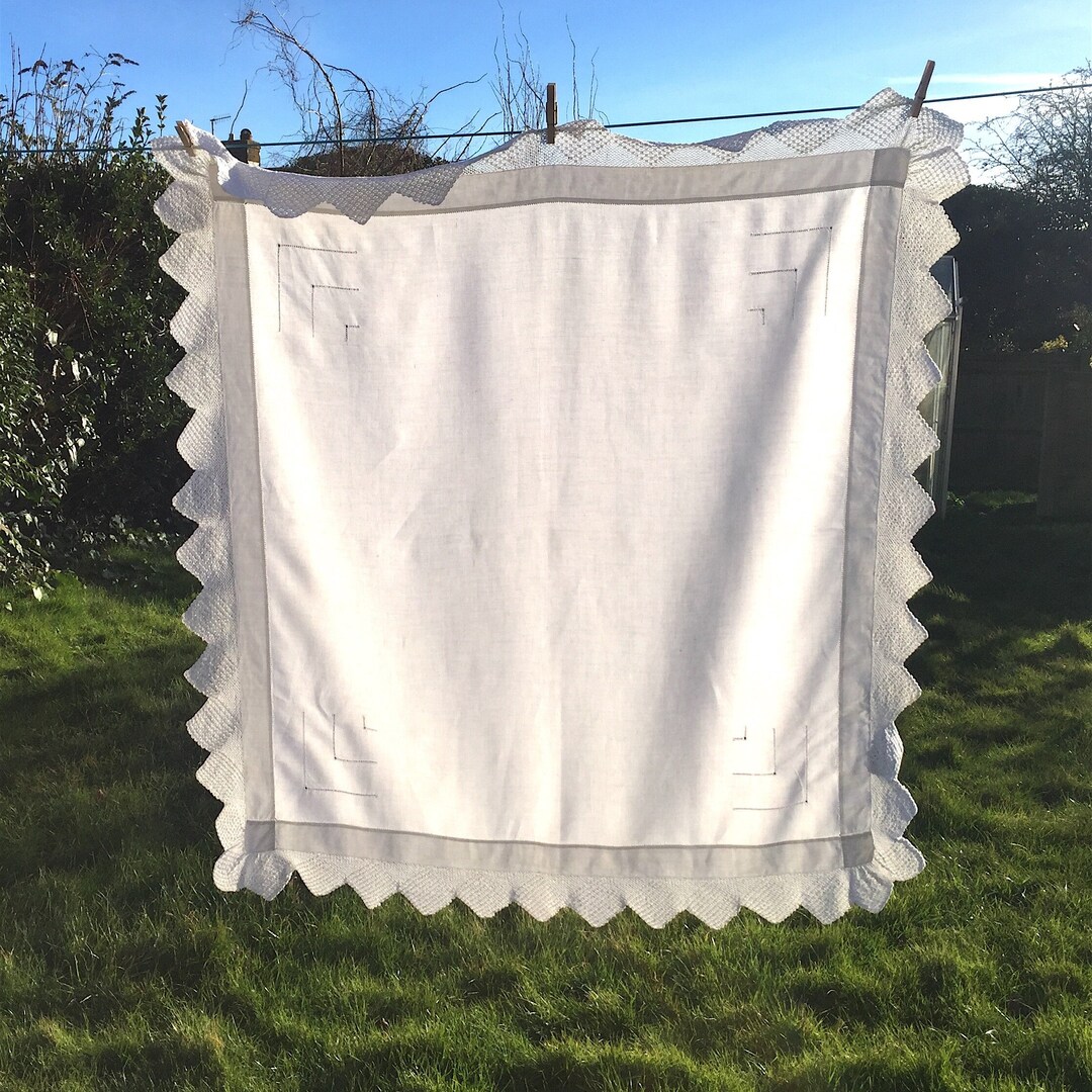 Antique Linen Tablecloth 48 X 46 Lace Trim Antique White Tablecloth ...