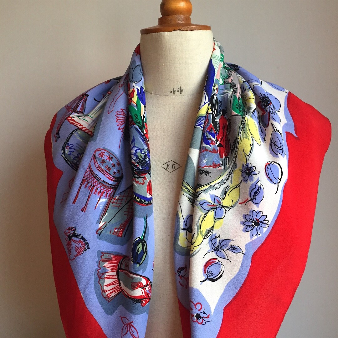 Vintage 1940s 40s Scarf Crepe Scarf Head Square Bright Floral Print - Etsy