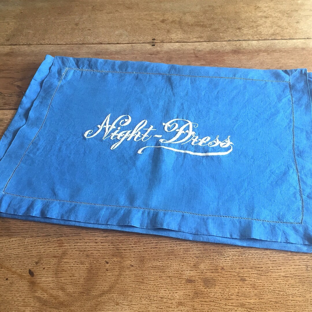 Antique Night Case Boudoir Night Wear Case, Blue Linen Nightie Pyjama ...