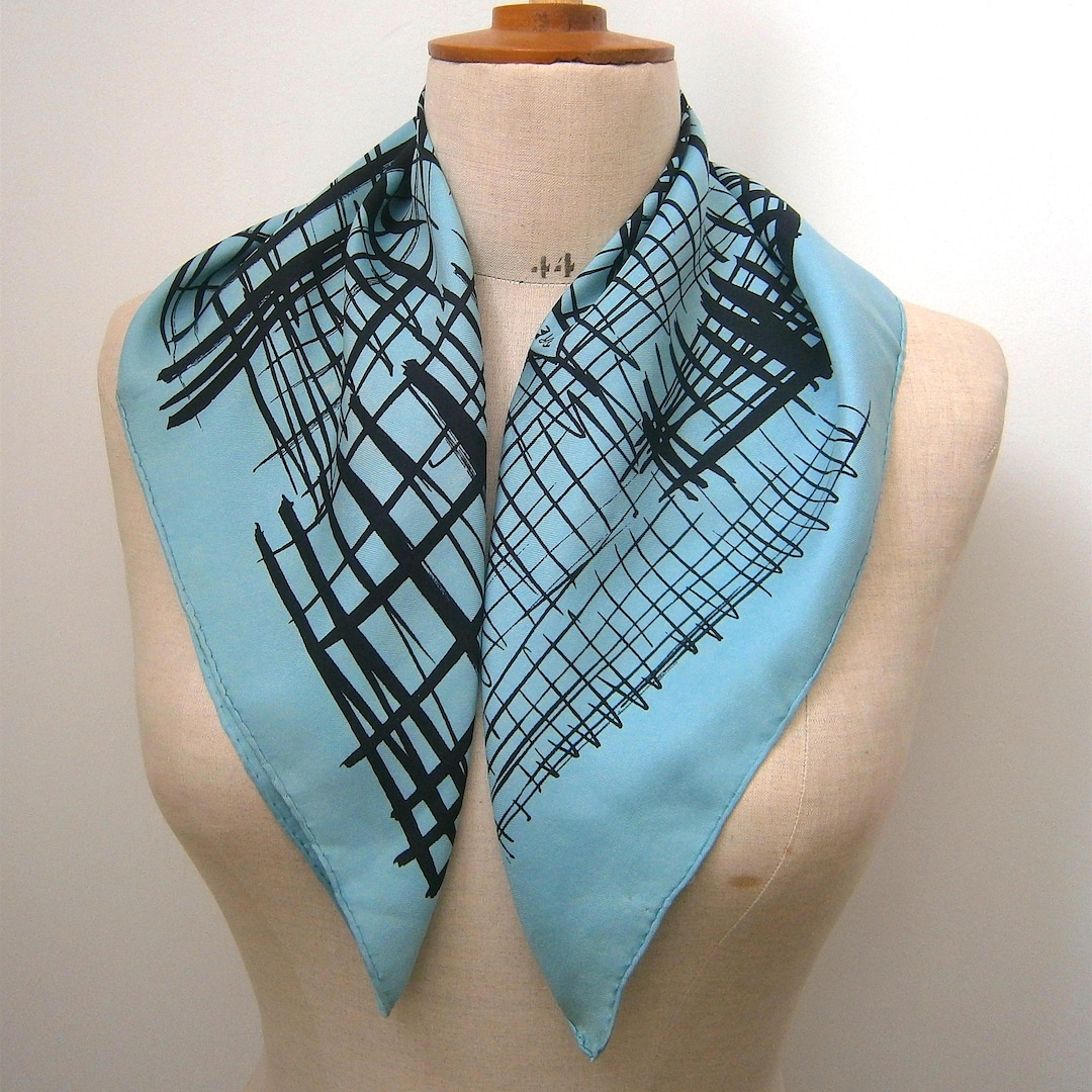 1950s Jacques Fath Scarf Silk Scarf Turquoise & Black Abstract Design ...