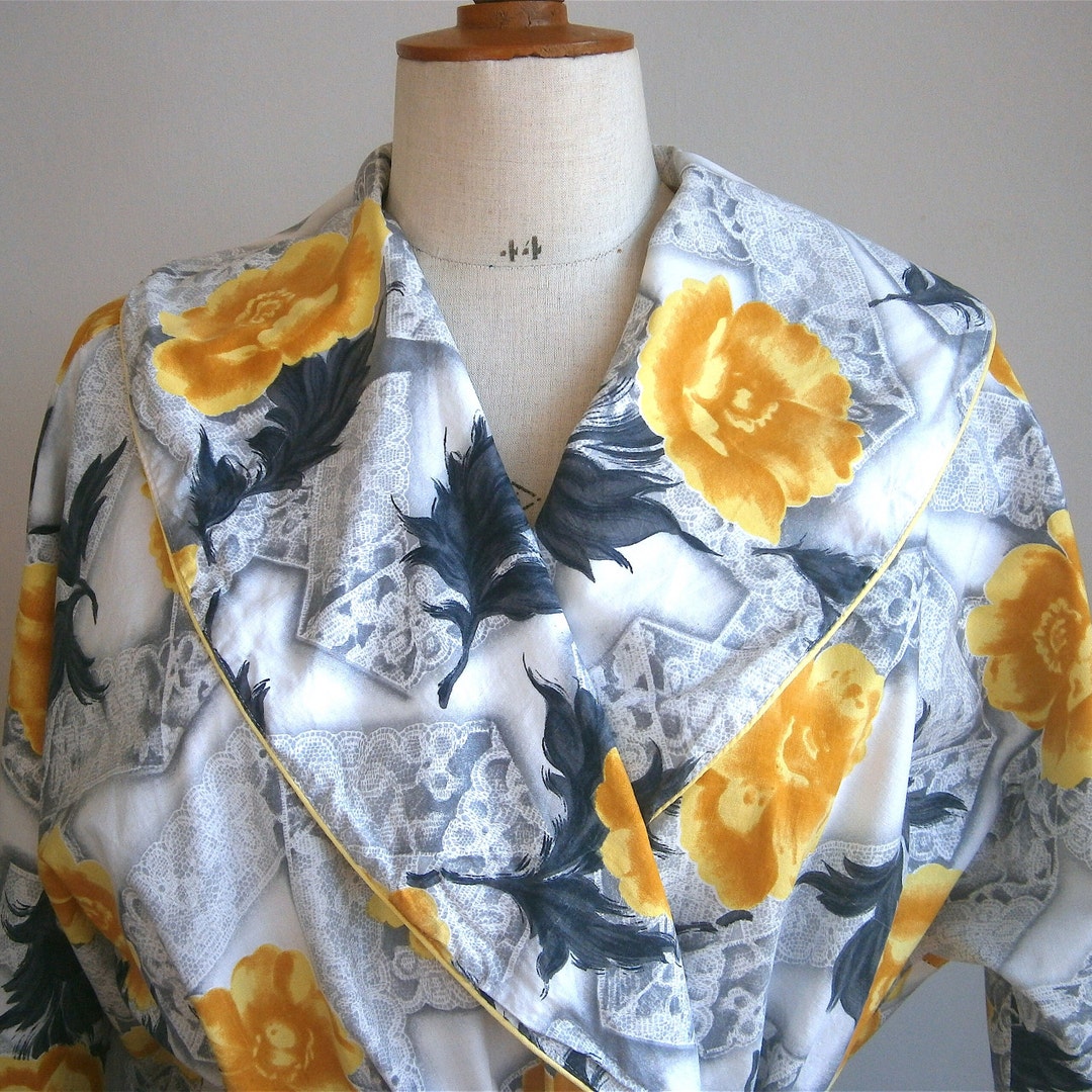 Original 1950s 50s Wrap Housecoat Dressing Gown Robe Novelty Rose Print ...