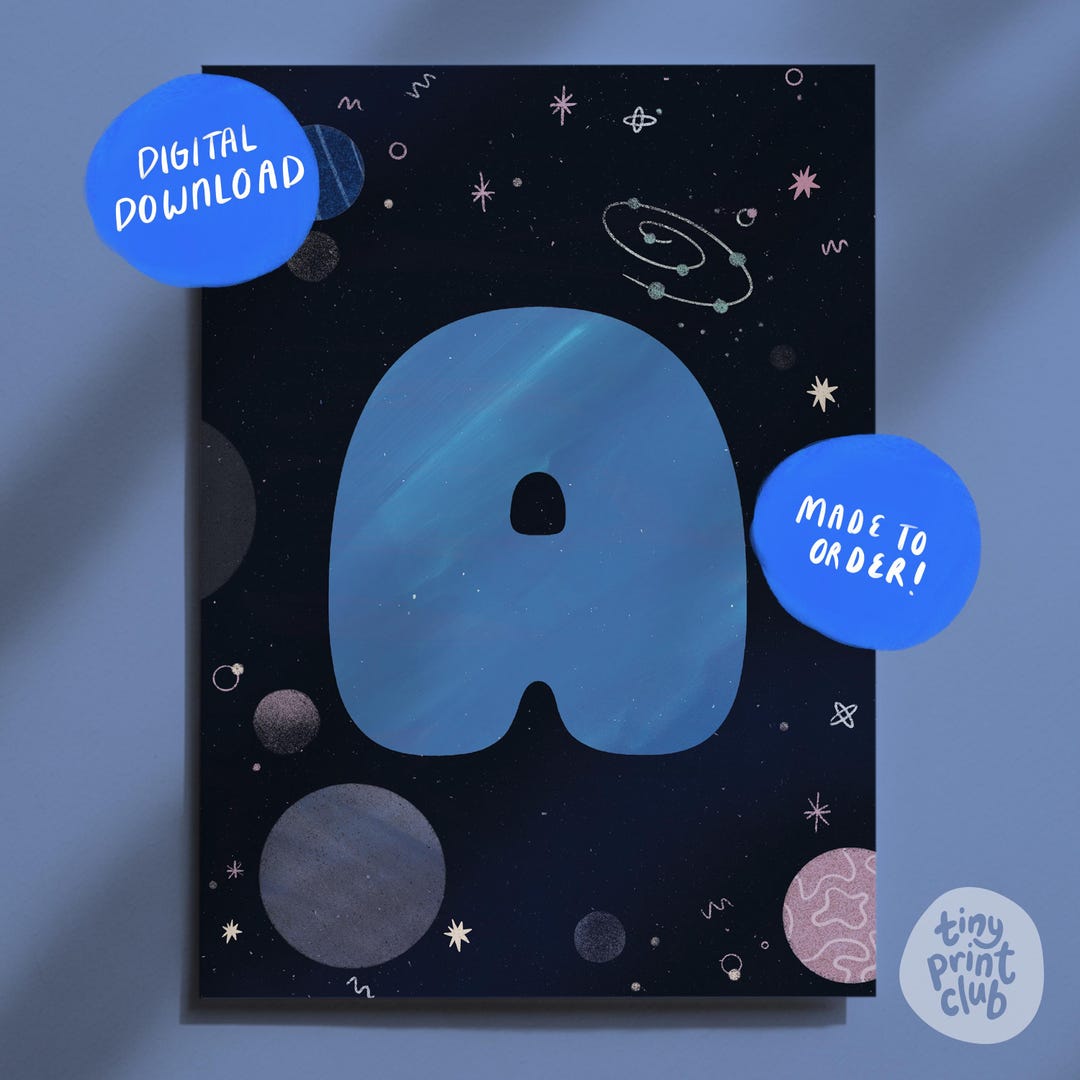 Personalised Initial Space Kids Print (digital Download) | Custom ...