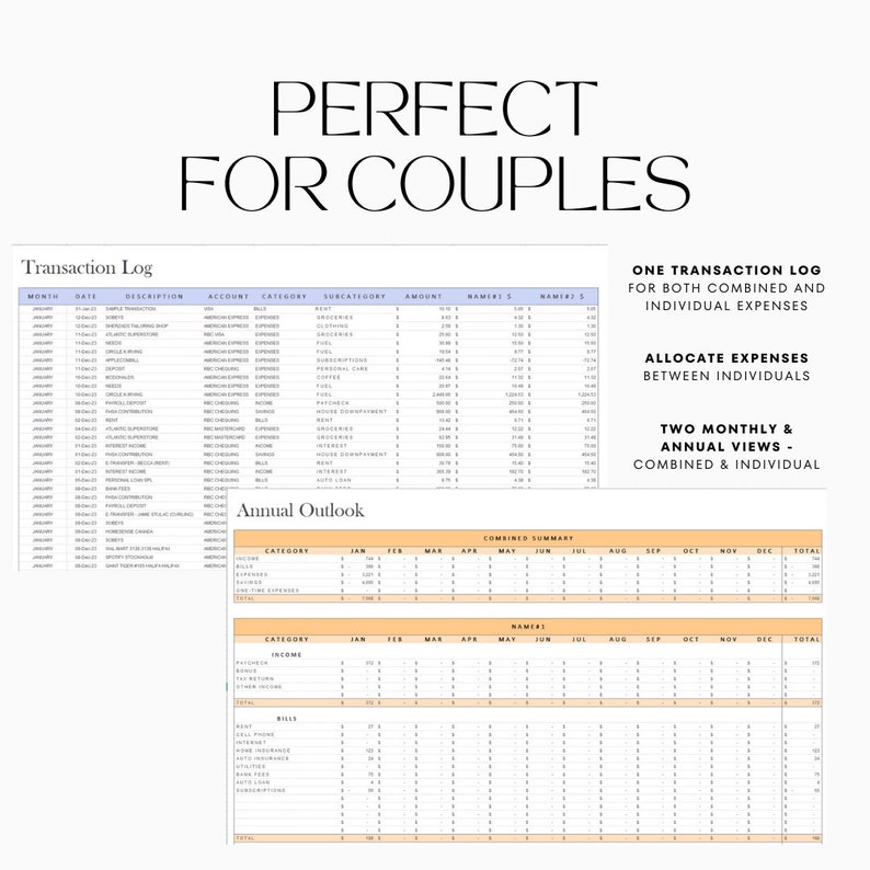 Family Budget, Couple Budget, Annual Spreadsheet, Finance Dashboard ...