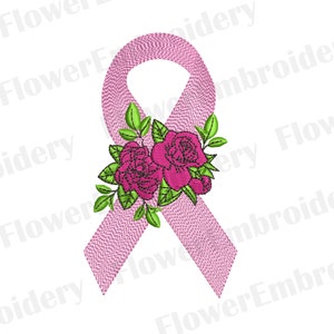 Awareness Ribbon Embroidery Design Feather Pink Ribbon Embroidery ...