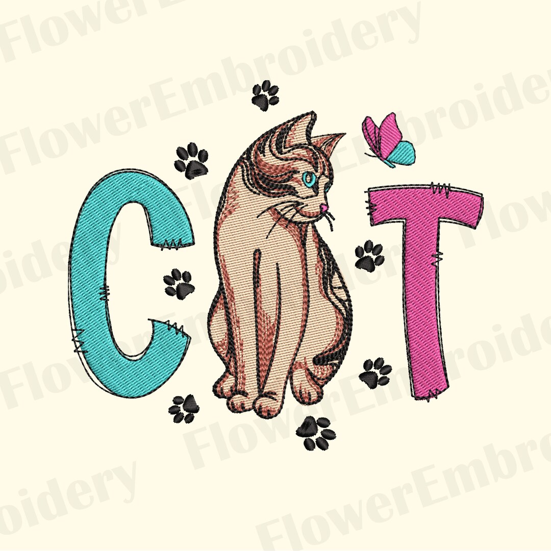 I Love Cat Machine Embroidery Design: Kitty Paw Silhouette - Etsy