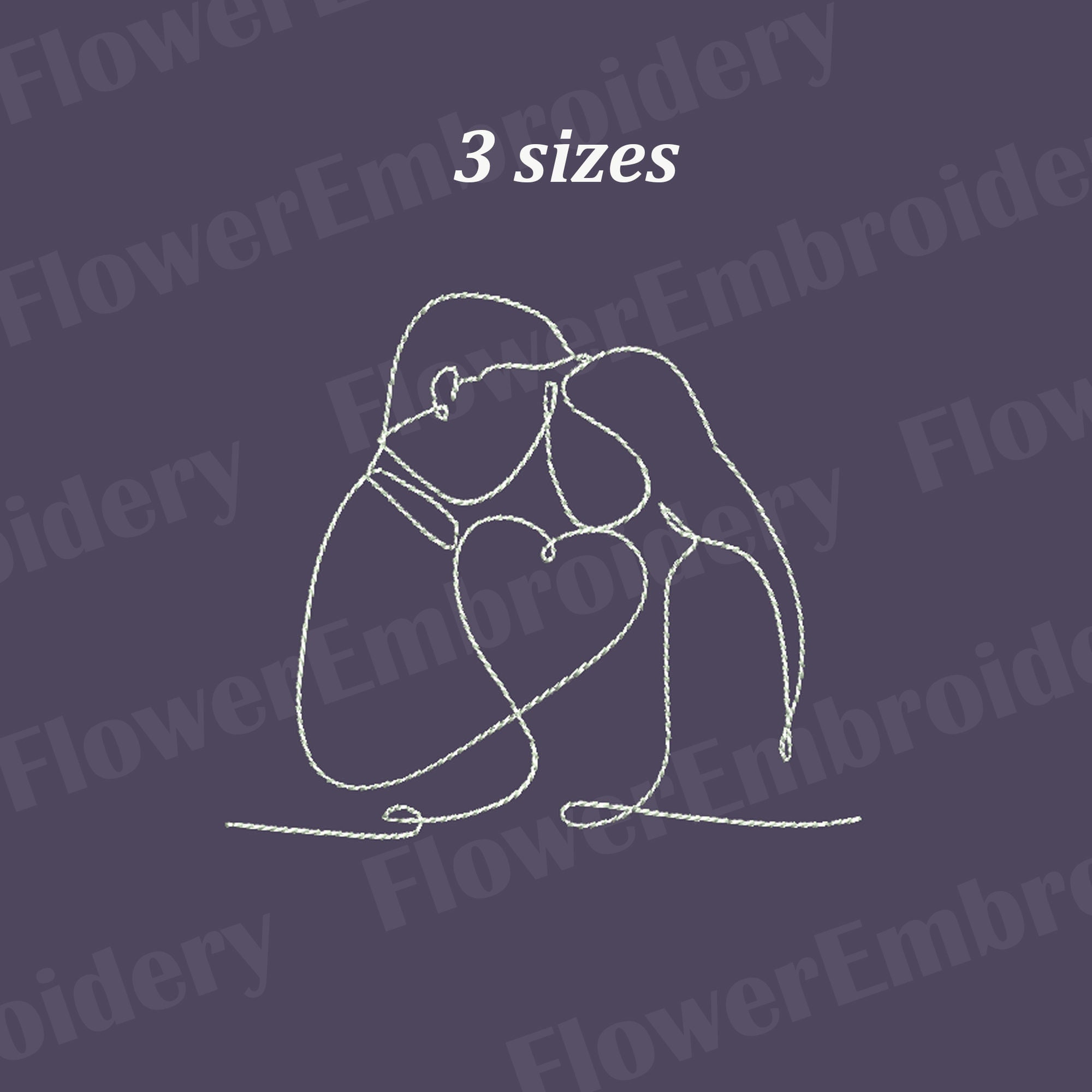 Couple in Love Machine Embroidery Design One Line Embroidery - Etsy