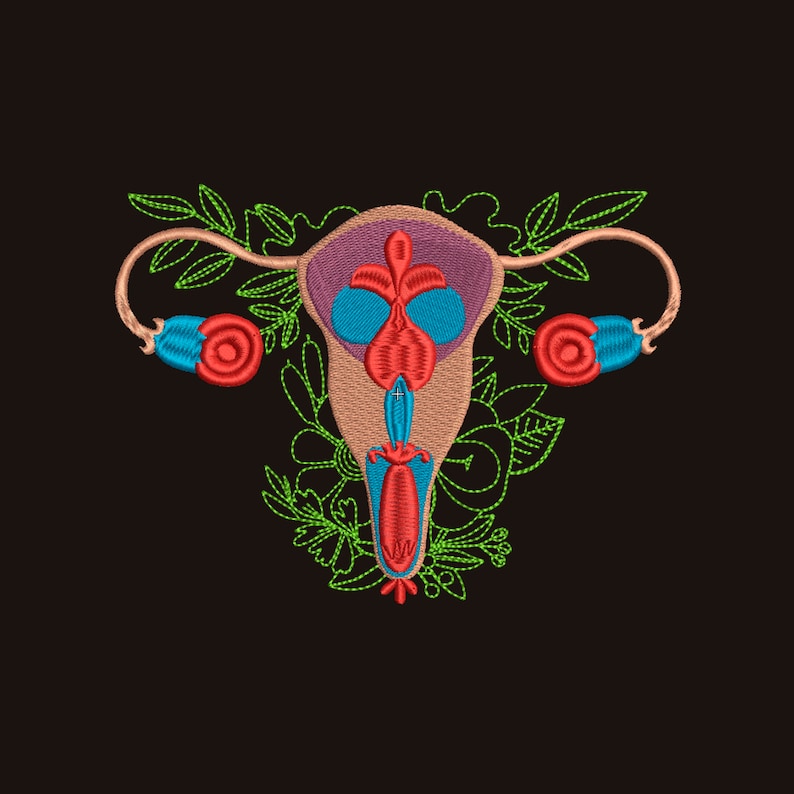 Uterus Embroidery Design Uterus in Flowers Embroidery Woman Feminist ...