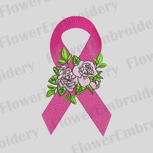 Awareness Ribbon Embroidery Design Feather Pink Ribbon Embroidery ...