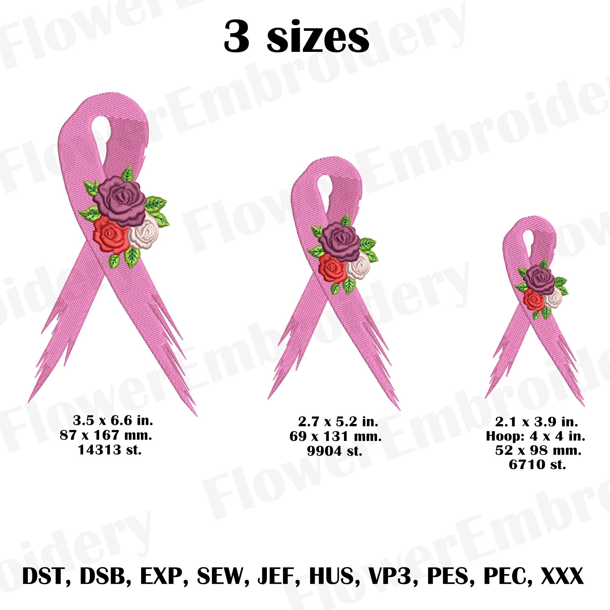 Awareness Ribbon Embroidery Design Feather Pink Ribbon - Etsy