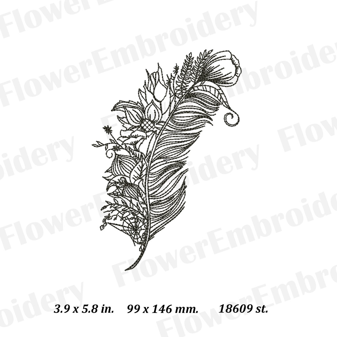 Feather Machine Embroidery Design Flower Machine Embroidery Line Art ...