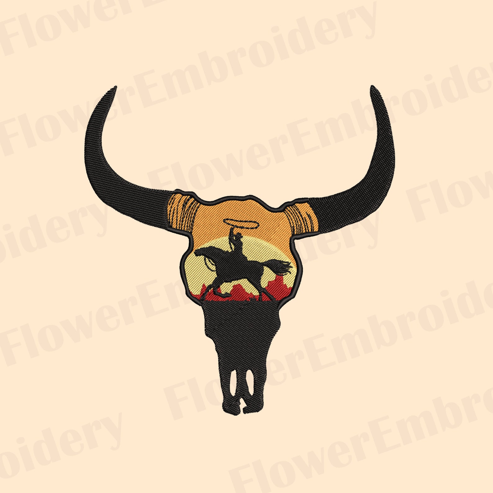 Cow Skull Machine Embroidery Bull Skull Design Western Bull - Etsy