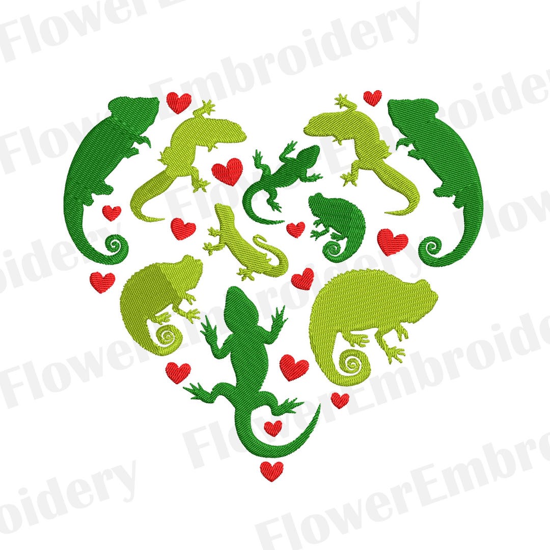 I Love Chameleon Machine Embroidery Design Cute Reptiles Design Lizard ...