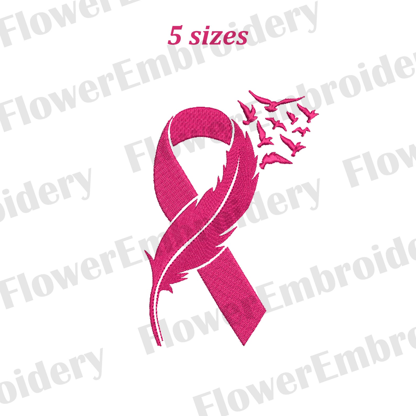 Awareness Ribbon Embroidery Design Feather Pink Ribbon - Etsy