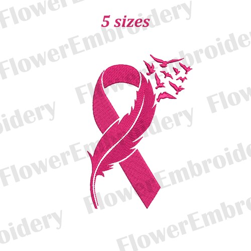 Awareness Ribbon Embroidery Design Feather Pink Ribbon - Etsy