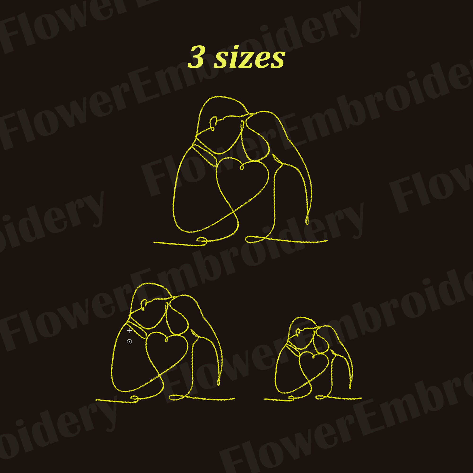 Couple in Love Machine Embroidery Design One Line Embroidery - Etsy