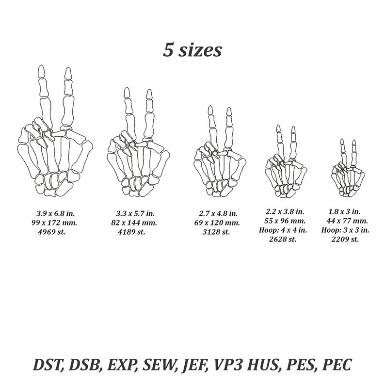 Skeleton Peace Hand Skeleton Peace Signskeleton Hand Embroidery Design ...