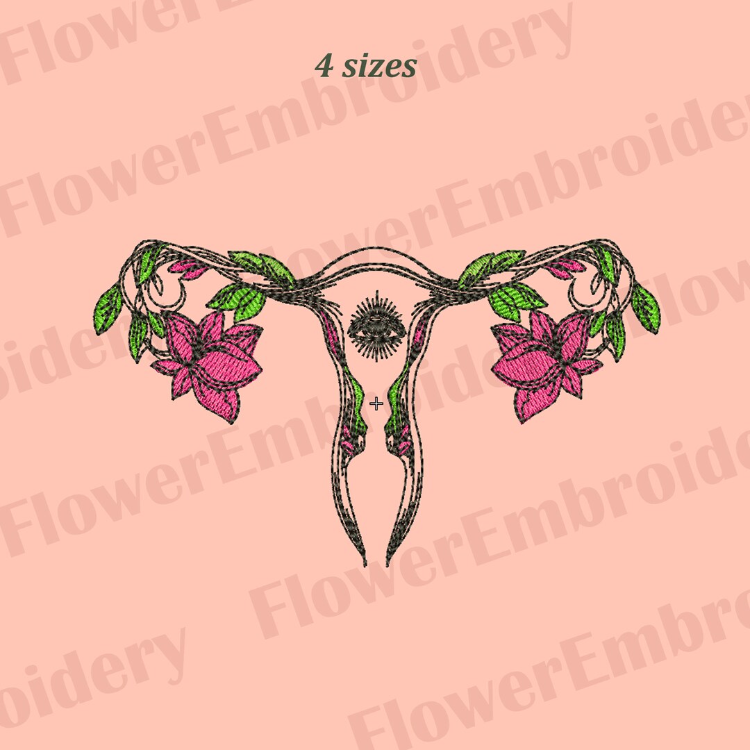 Uterus Embroidery Design Uterus in Flowers Embroidery Woman Feminist ...