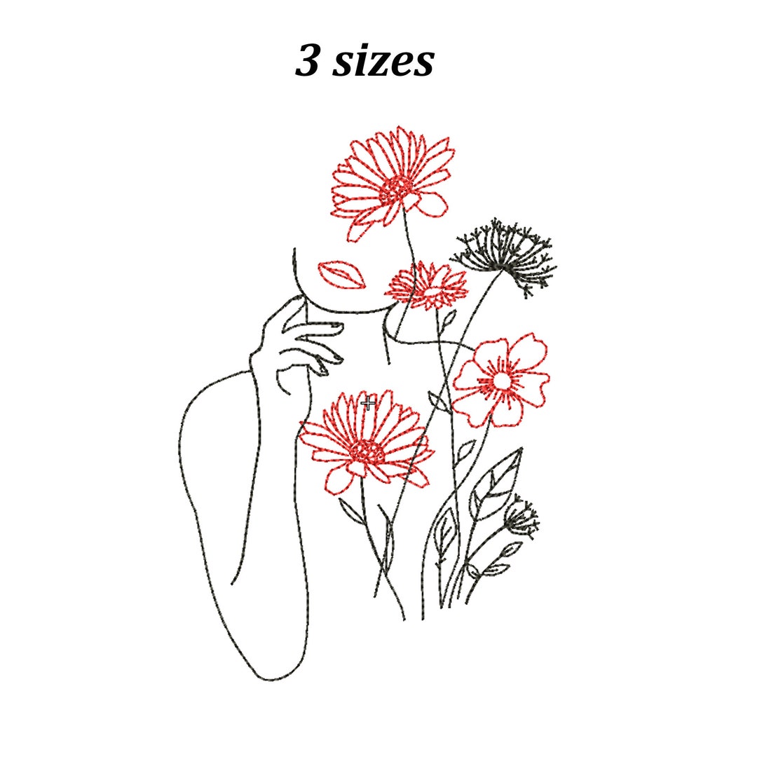 Girl With Flowers Embroidery Designs Digital Embroidery Designs Female ...