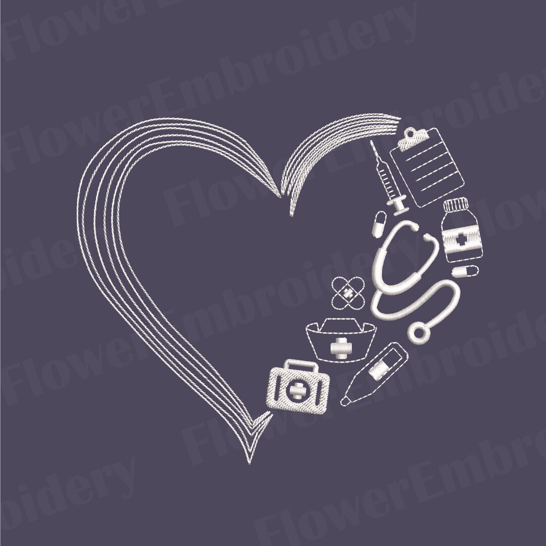 Medical Heart Embroidery Design: Stethoscope, Nurse Life (digital ...