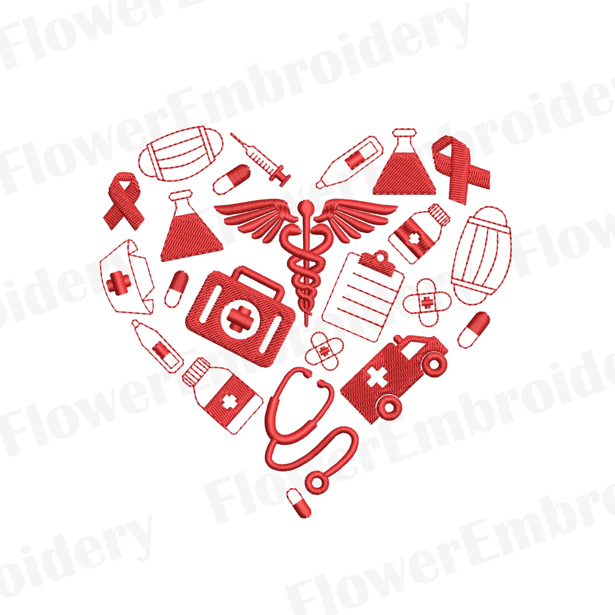 Nurse Heart Embroidery Design: Stethoscope, Sunflower, RN (digital ...