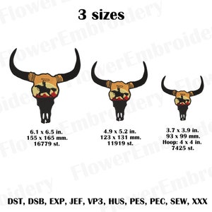 Cow Skull Machine Embroidery Bull Skull Design Western Bull Skull ...