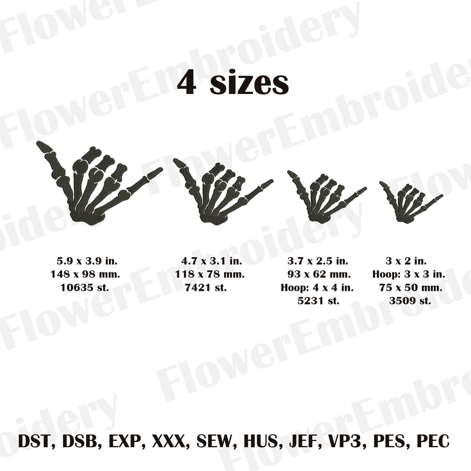 Shaka Skeleton Hand Sign Embroidery Skeleton Hand Embroidery - Etsy