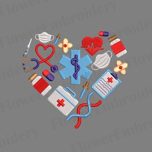 Nurse Heart Embroidery Design: Medical Stethoscope (digital Download ...