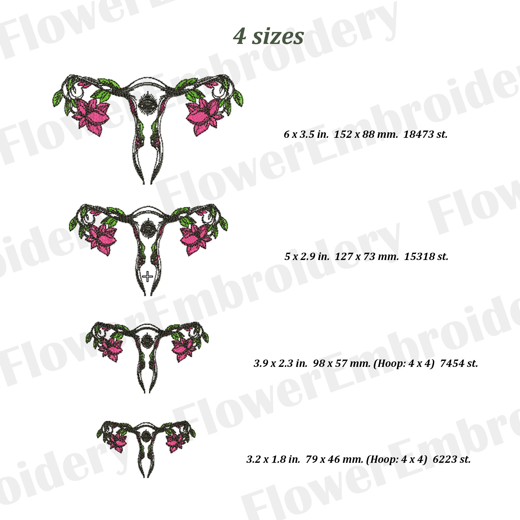 Uterus Embroidery Design Uterus in Flowers Embroidery Woman Feminist ...