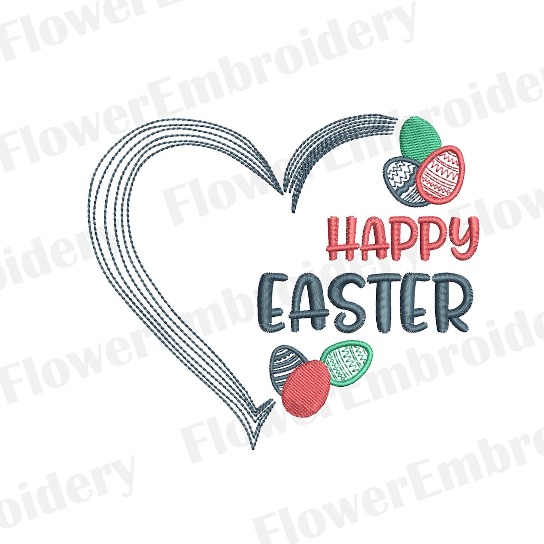 Happy Easter Embroidery Design Love Easter Design Heart Embroidery ...