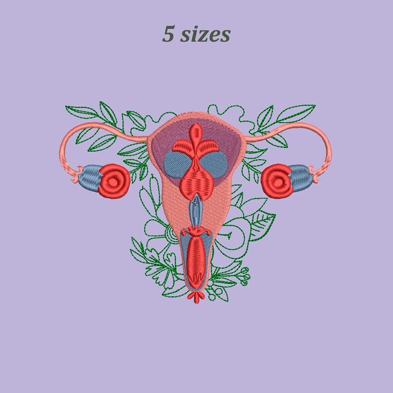 Uterus Embroidery Design Uterus in Flowers Embroidery Woman Feminist ...