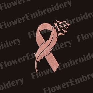 Awareness Ribbon Embroidery Design Feather Pink Ribbon Embroidery ...