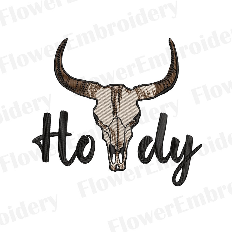 Howdy Machine Embroidery Western Bull Skull Embroidery Bull - Etsy