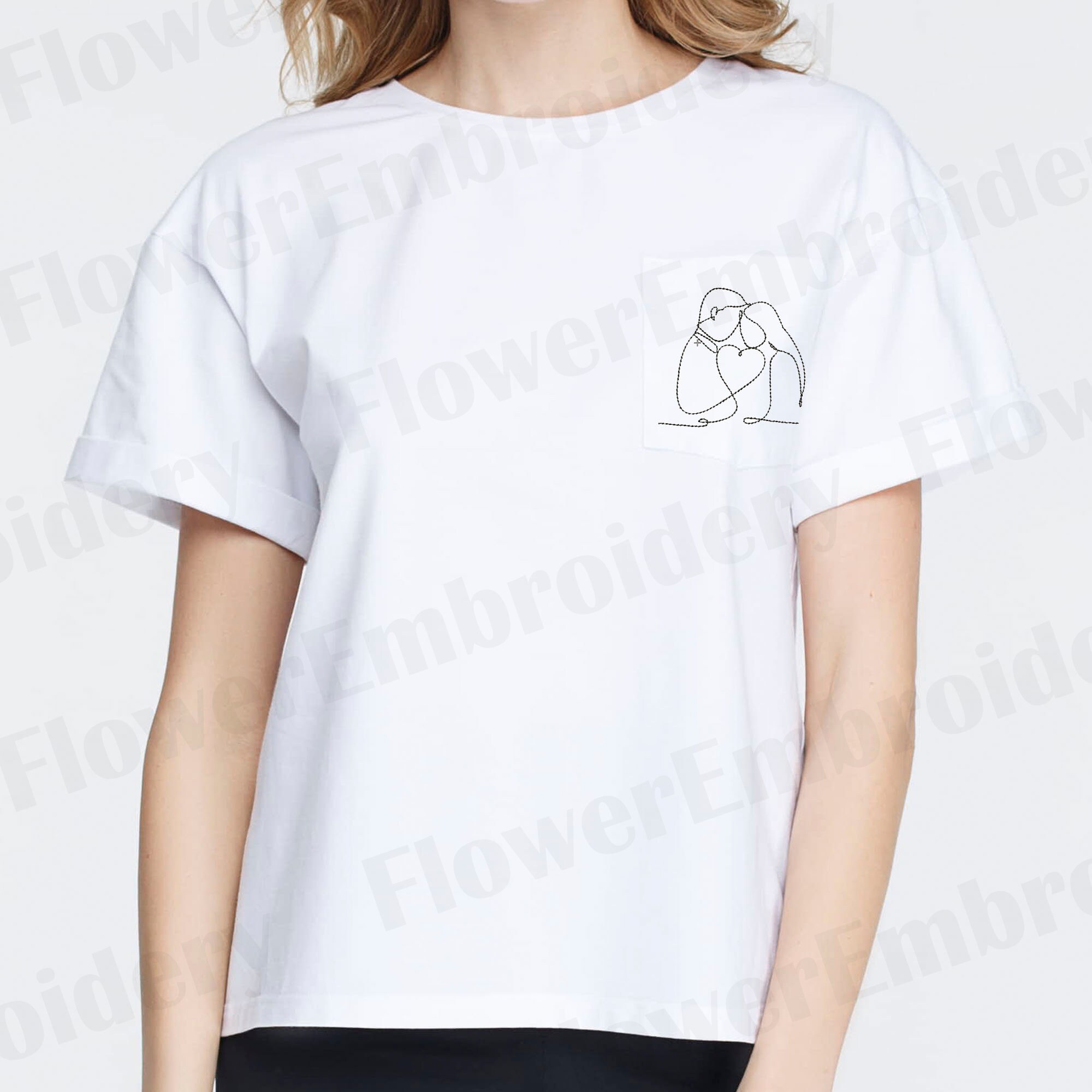 Couple in Love Machine Embroidery Design One Line Embroidery - Etsy