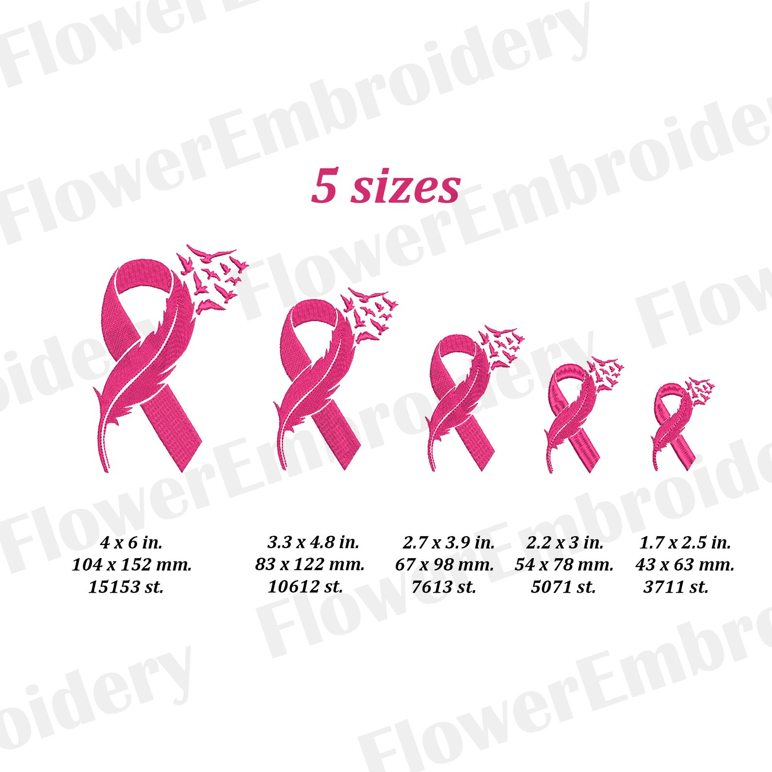 Awareness Ribbon Embroidery Design Feather Pink Ribbon - Etsy