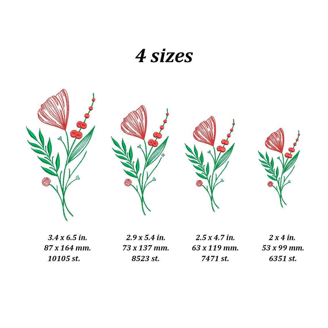 Simple Flower Embroidery Machine Wildflower Embroidery Design | Etsy