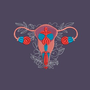 Uterus Embroidery Design Uterus in Flowers Embroidery Woman Feminist ...