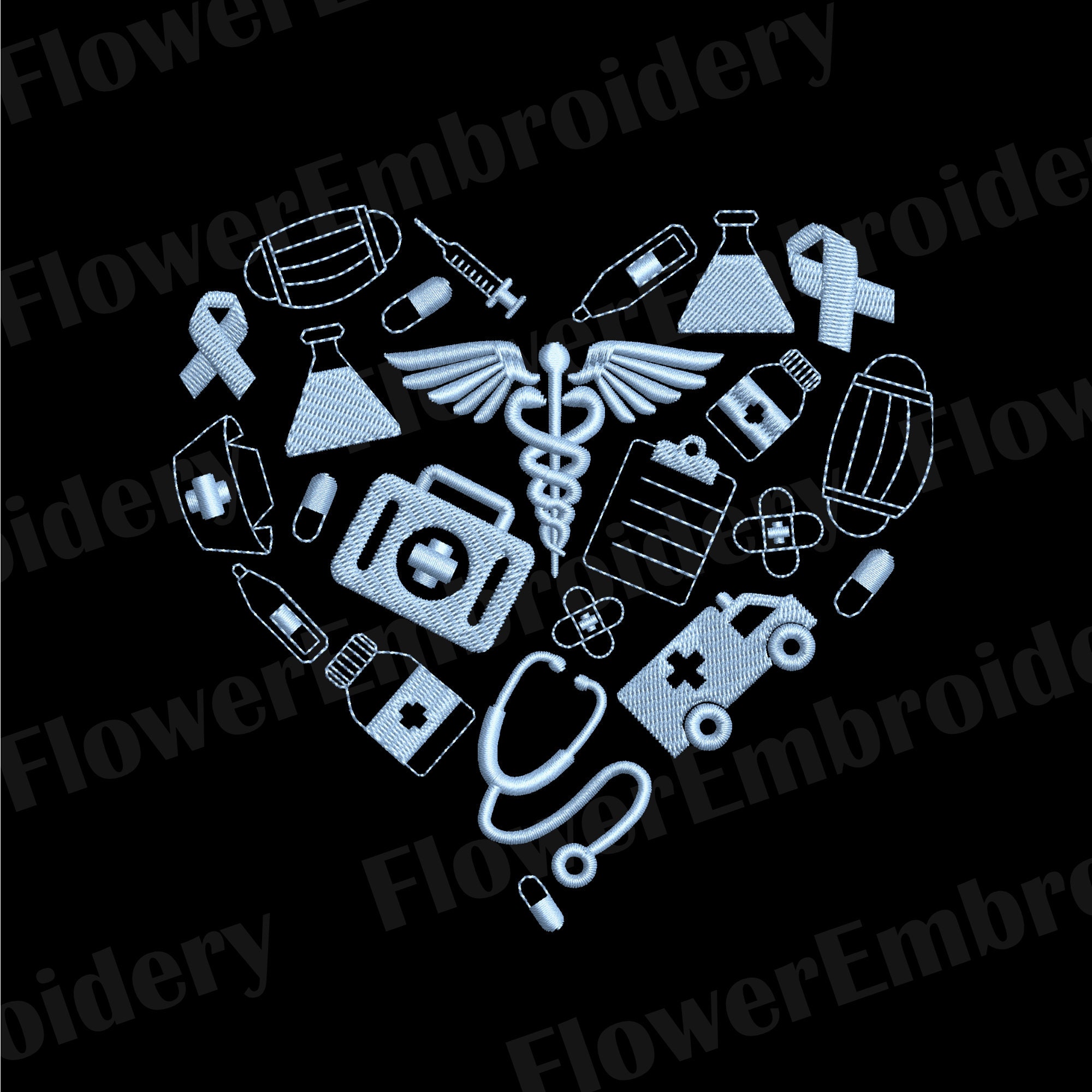 Nurse Heart Embroidery Design: Stethoscope, Sunflower, RN (digital ...