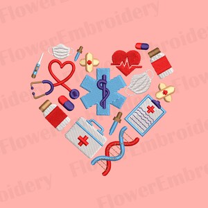 Nurse Heart Embroidery Design: Medical Stethoscope (digital Download ...