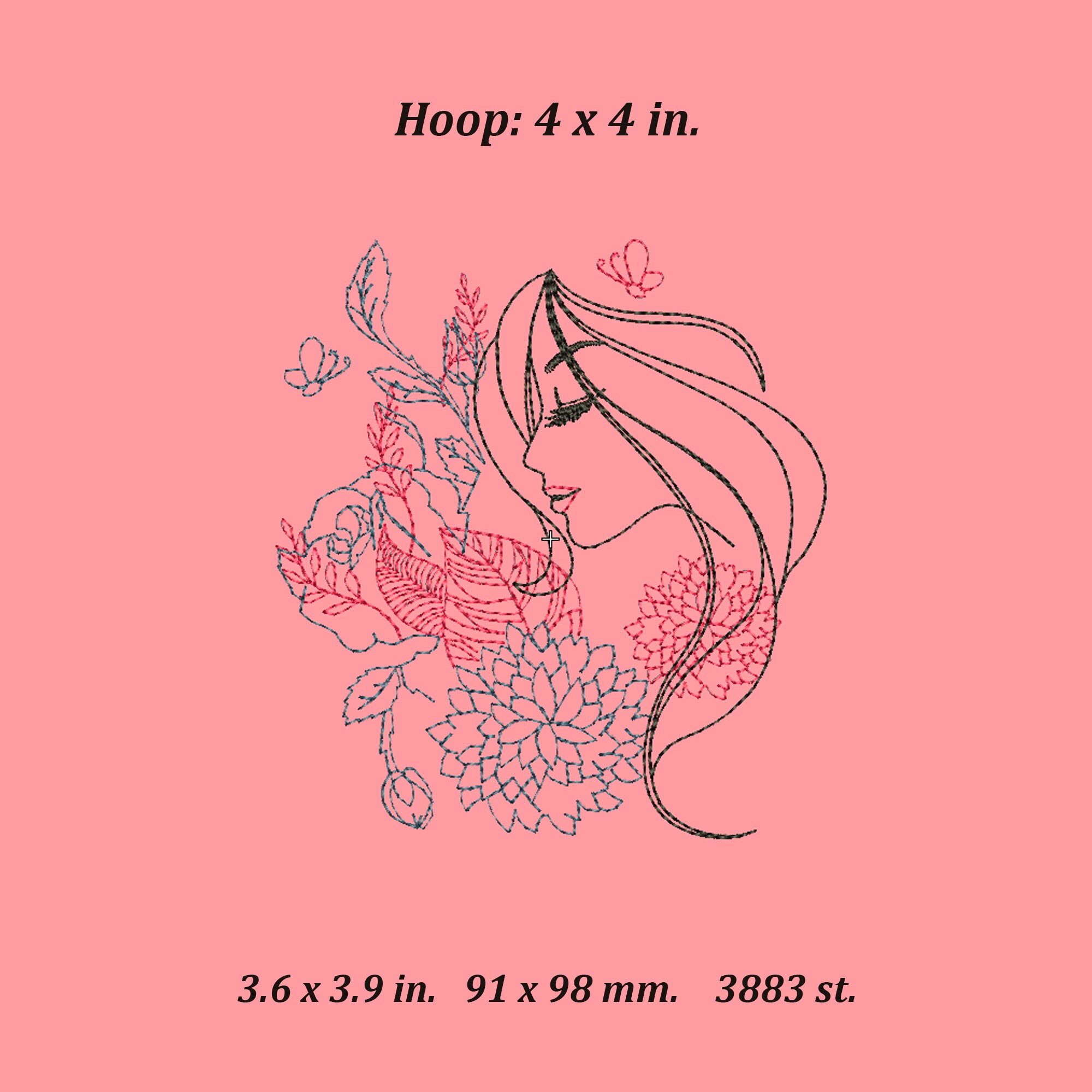 Flower Girl Design Girl With Flowers Embroidery Digital Embroidery ...