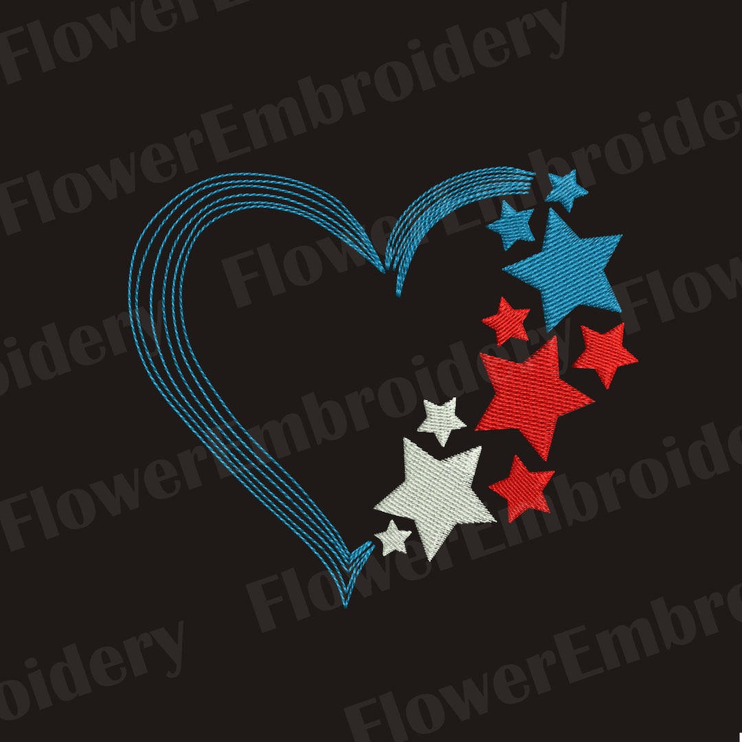 USA Flag Heart Embroidery Design: Patriotic Machine Embroidery (digital ...
