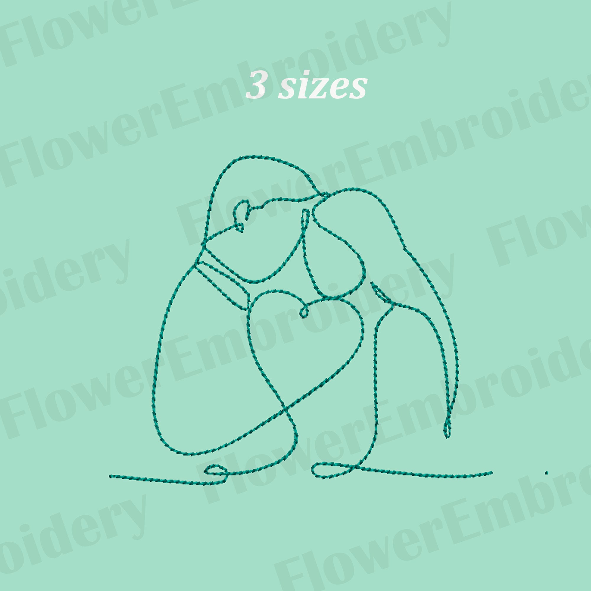 Couple in Love Machine Embroidery Design One Line Embroidery - Etsy