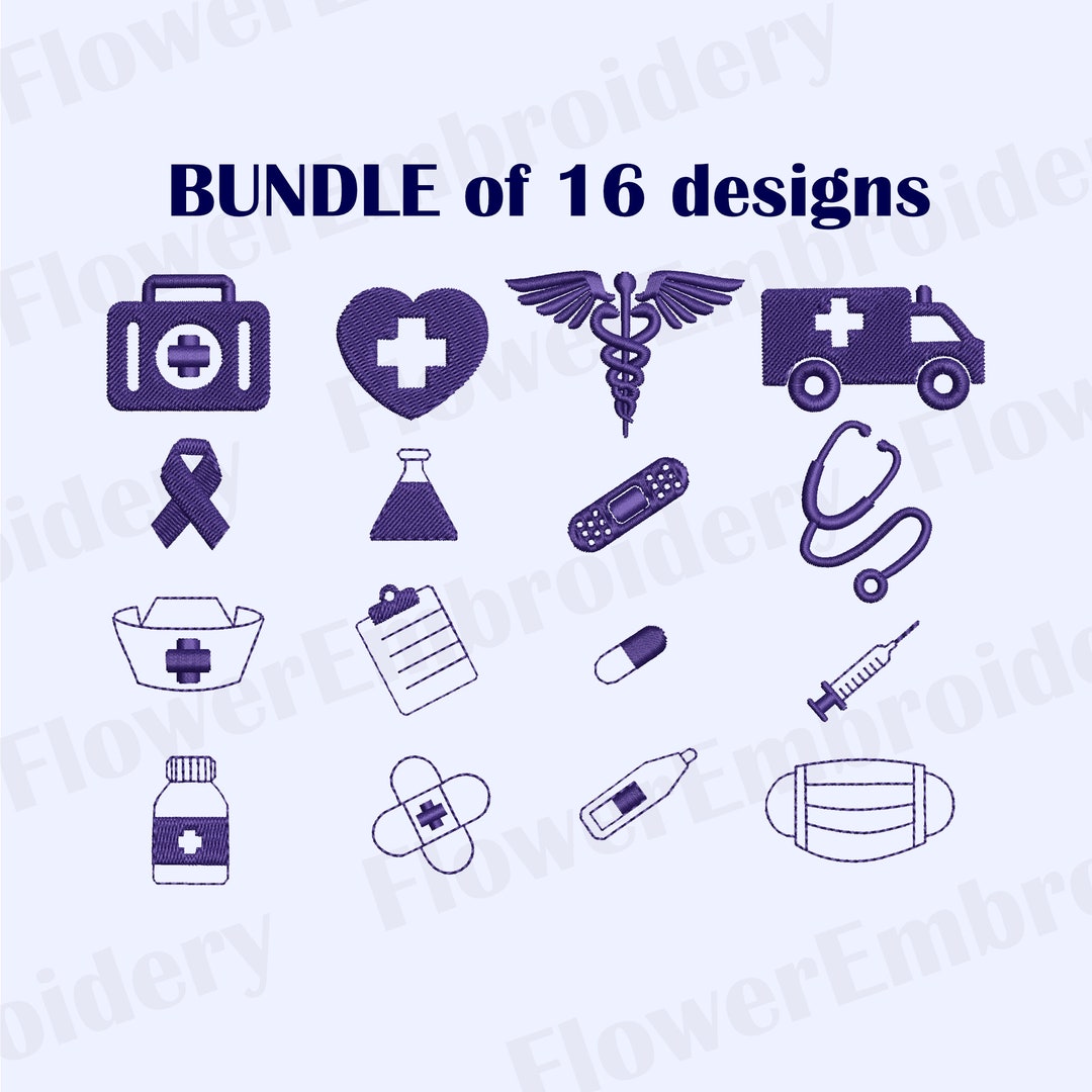 Bundle of 16 Medicine Embroidery Nurse Machine Embroidery Design ...