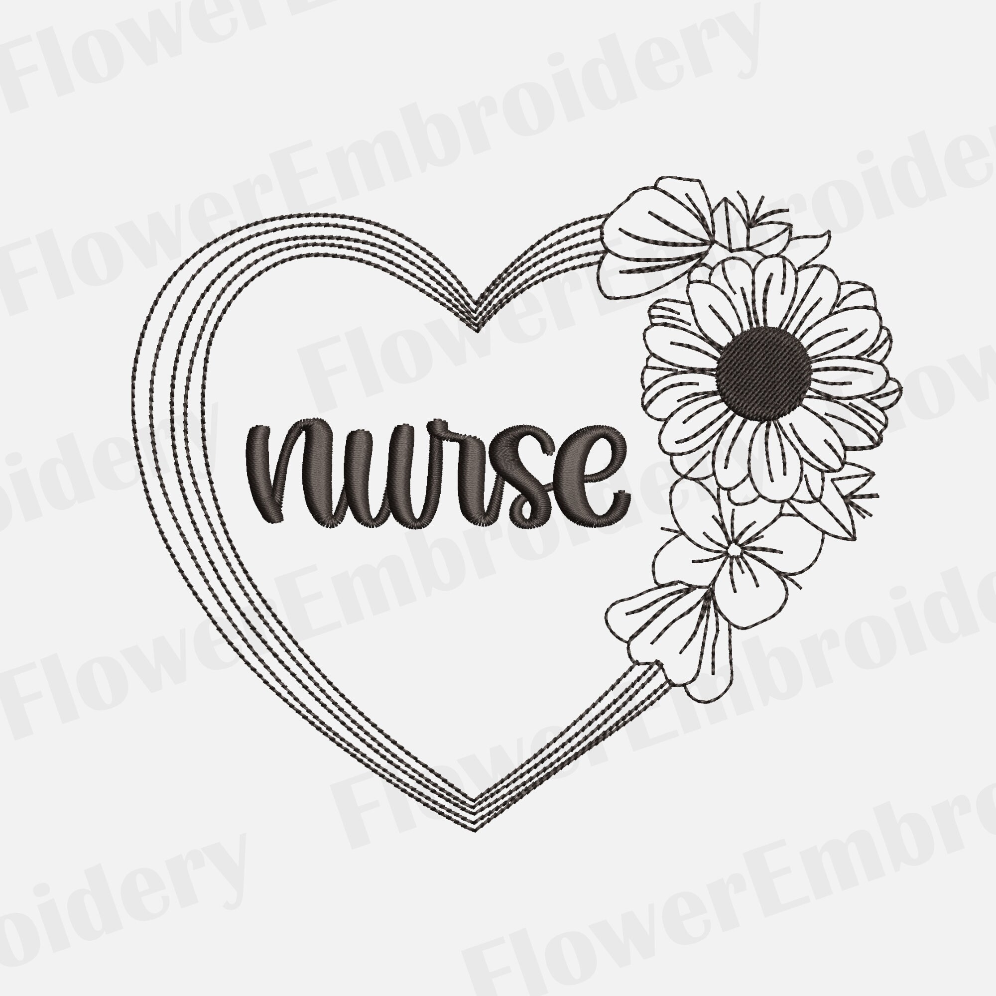 Nurse Floral Heart Embroidery Design (digital Download) - Etsy
