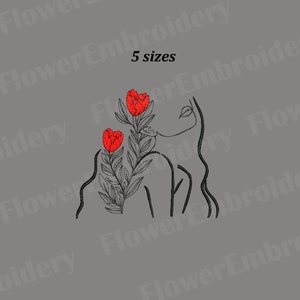 Girl With Flowers Machine Embroidery Designs Line Art Embroidery Female ...