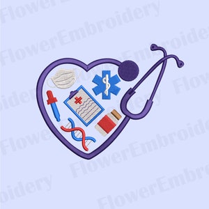 Nurse Machine Embroidery Design Medical Design Stethoscope Embroidery Heartbeat Machine ...