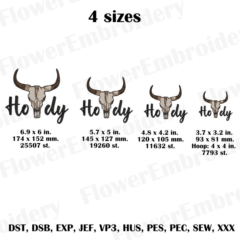 Howdy Machine Embroidery Western Bull Skull Embroidery Bull - Etsy