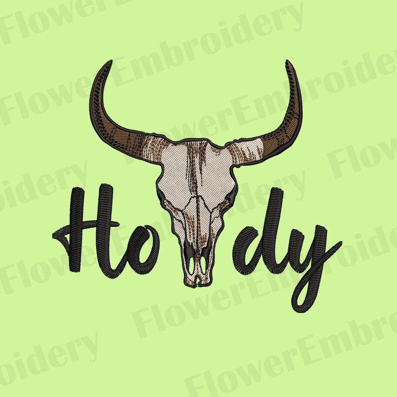 Howdy Machine Embroidery Western Bull Skull Embroidery Bull - Etsy