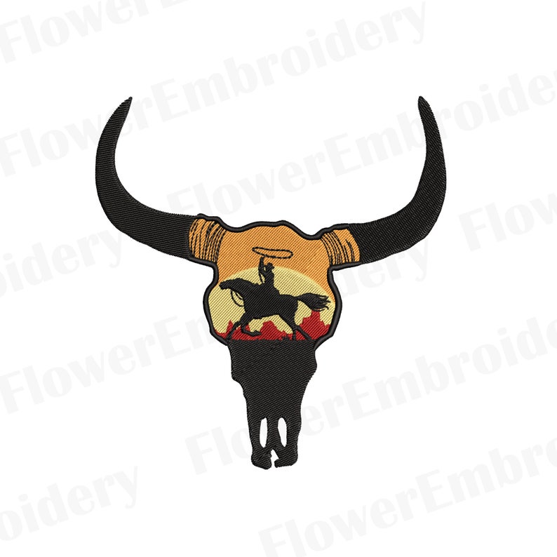 Cow Skull Machine Embroidery Bull Skull Design Western Bull - Etsy